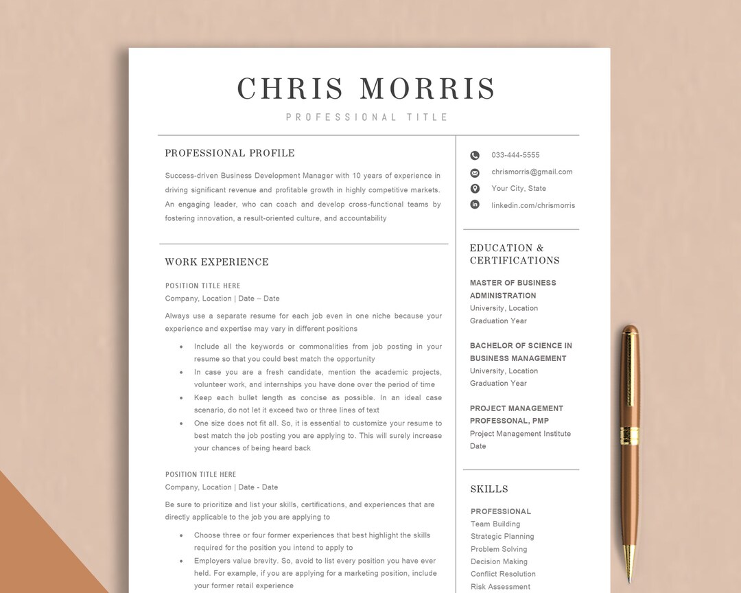 Professional Resume Template Simple Resume Word, Pages Resume Template ...