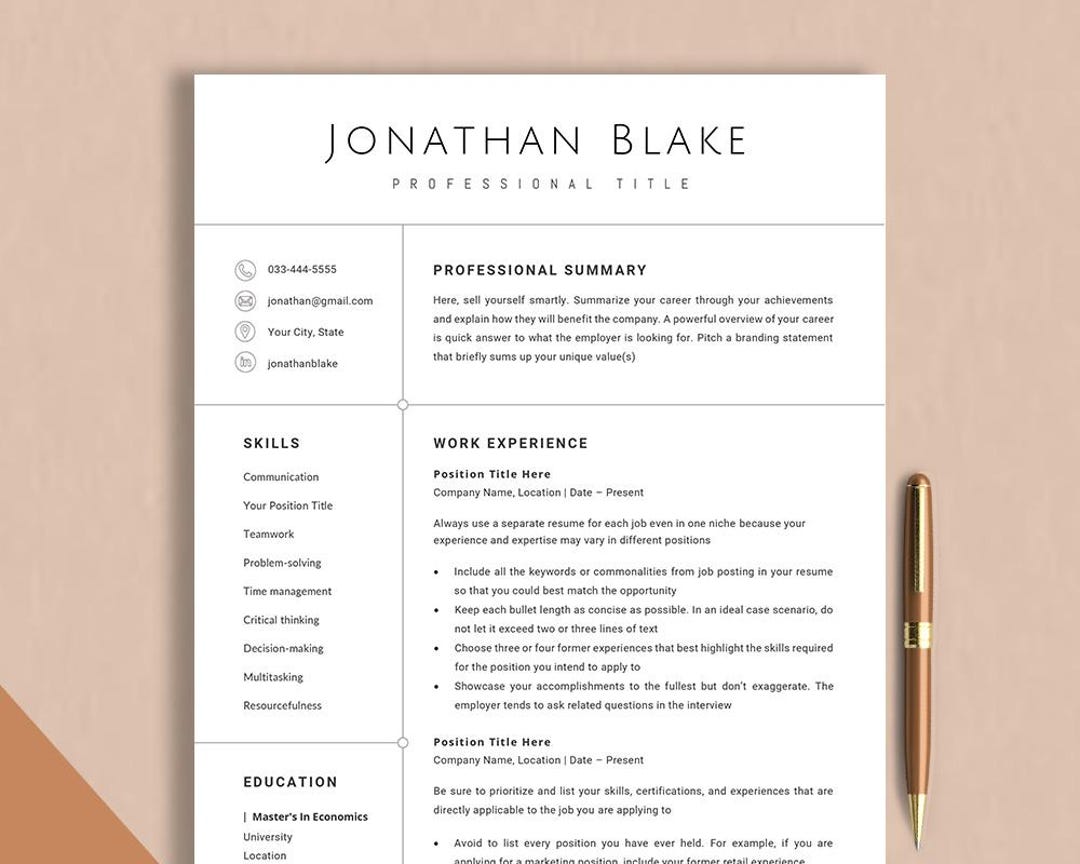Clean Minimalist Resume Template | Modern Professional CV Template ...