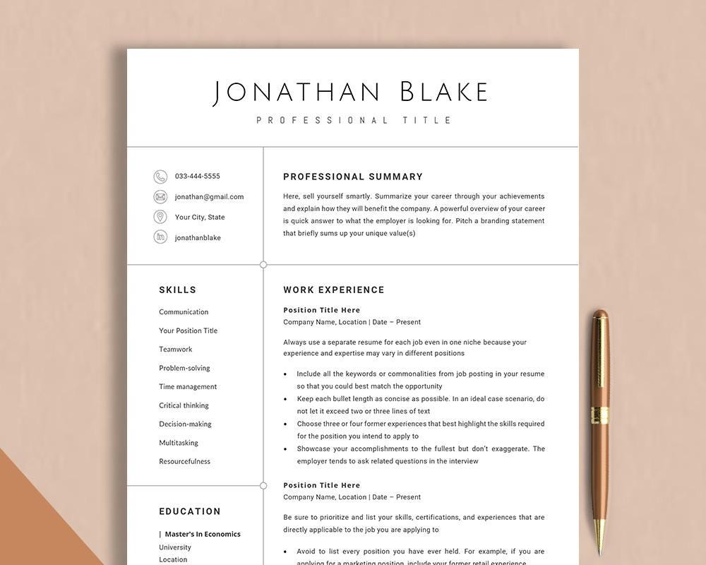 Clean Minimalist Resume Template | Modern Professional CV Template ...