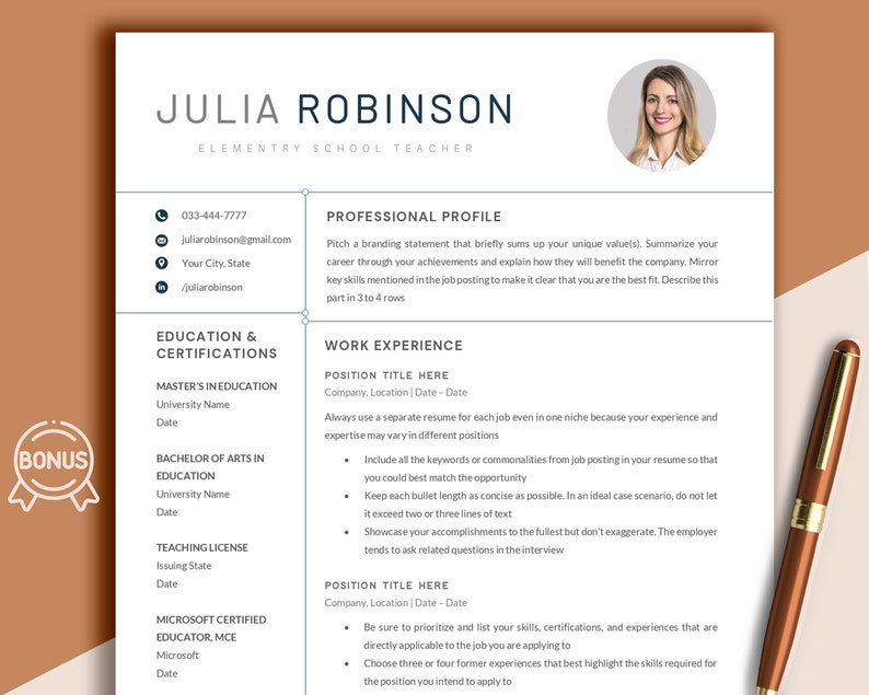 Teacher Resume Template Google Docs Word & Pages Teaching - Etsy