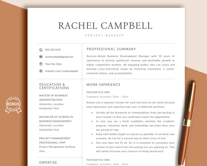 Minimal Resume Template Google Docs Resume Template Word Apple Pages ...