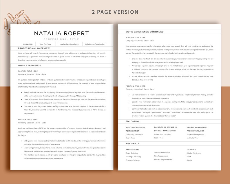 ATS Friendly Resume Template Word Pages Google Docs ATS - Etsy