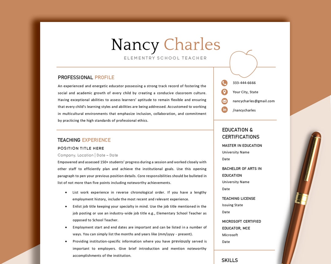 Modern Teacher Resume Template Teacher Resume Template With - Etsy India