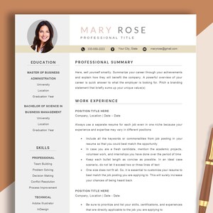 Executive Resume With Photo Minimalist Resume Template Word - Etsy