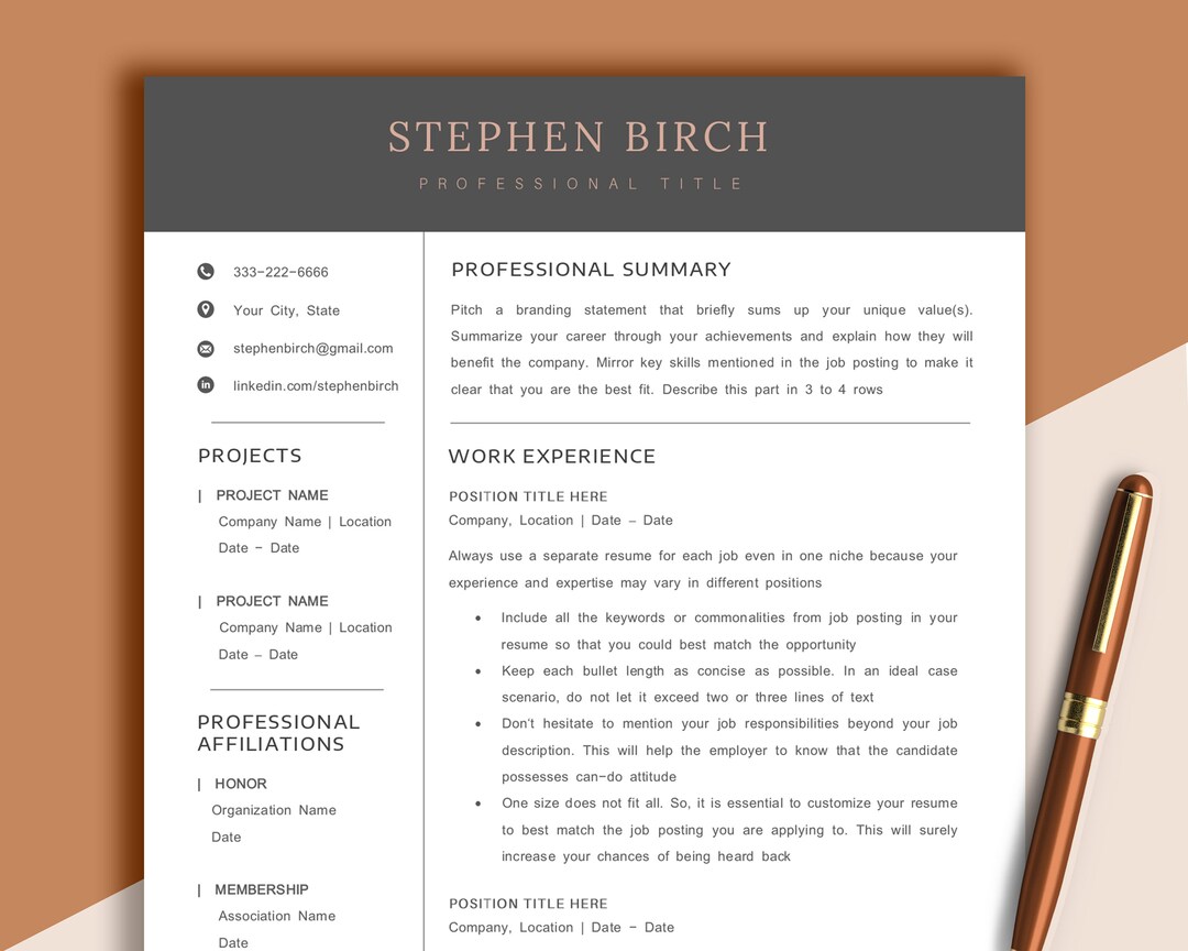 Modern Professional CV Template Google Docs Executive Resume - Etsy