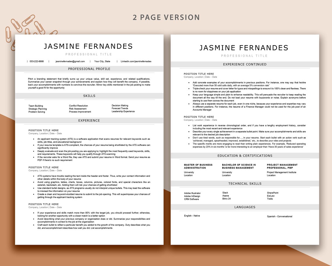 2023 Resume Template Google Docs, Word & Pages | Minimalist Executive ...