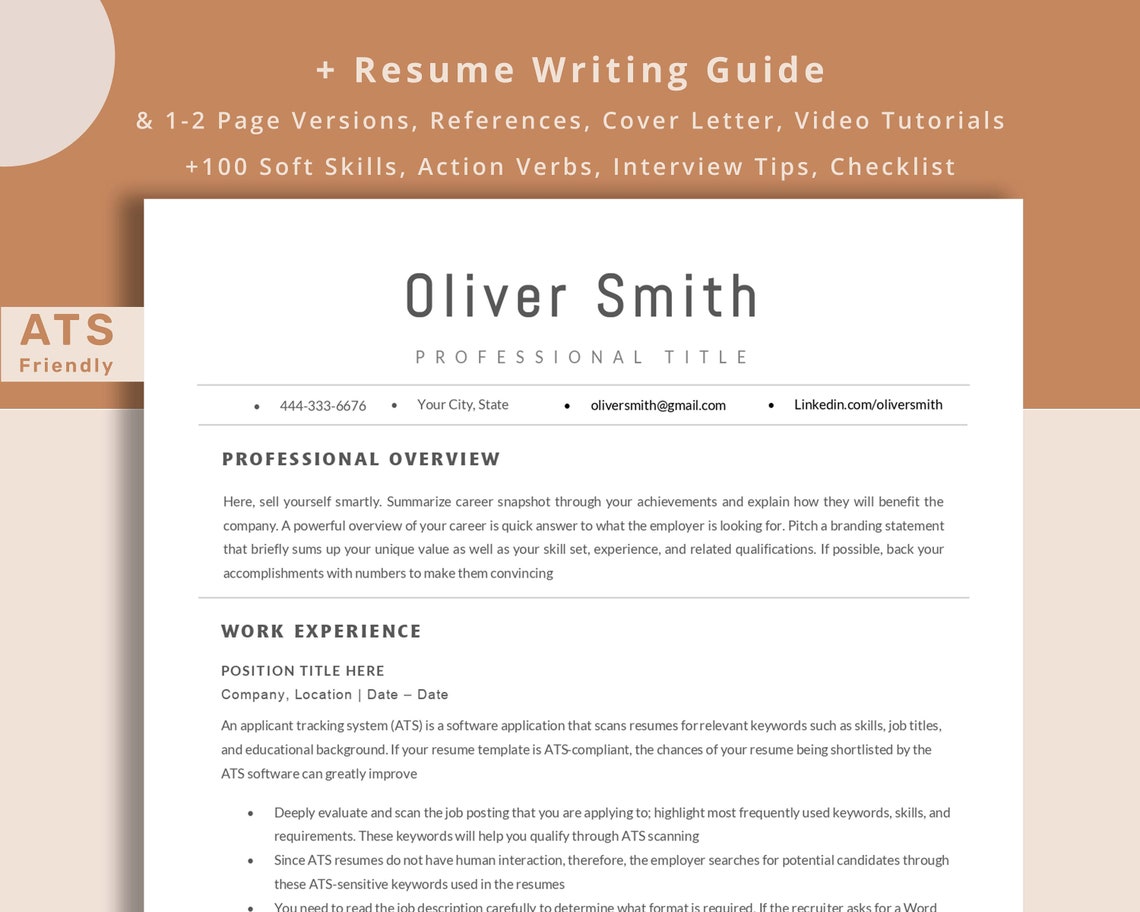 ATS Resume Template Word & Pages Google Docs Resume Template - Etsy