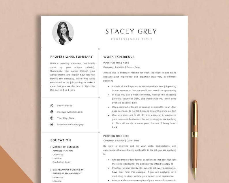 Resume Template, Professional Resume Template Word & Mac Apple Pages ...
