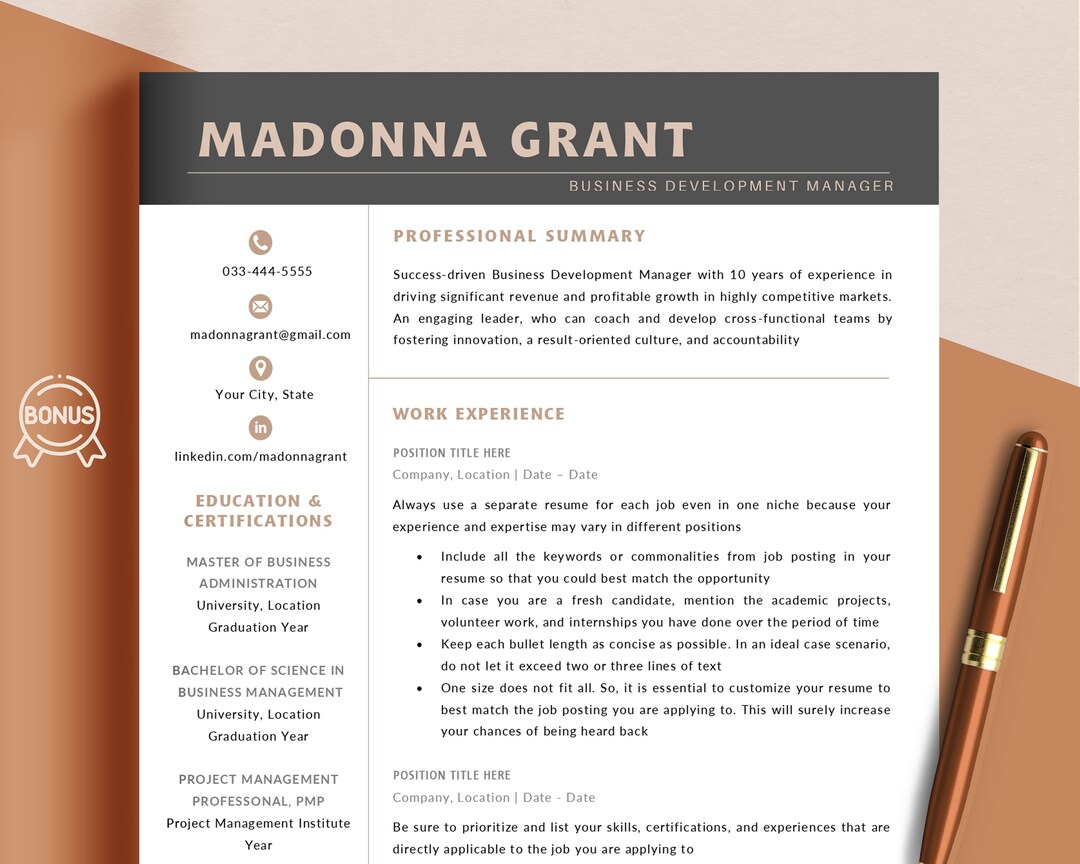 Modern Executive Resume Template CEO Resume Template for - Etsy