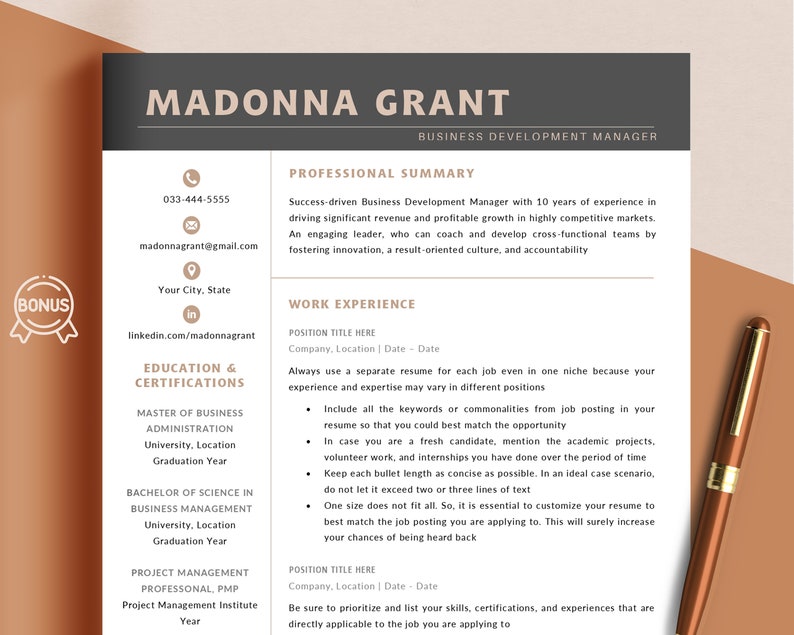 Modern Executive Resume Template CEO Resume Template for - Etsy