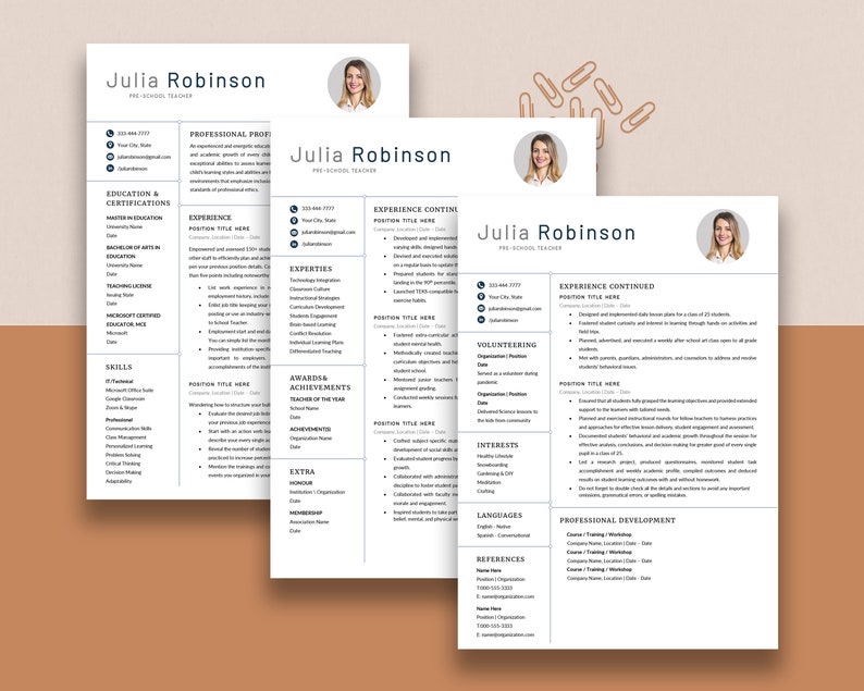 Teacher Resume Template Google Docs Word & Pages Teaching - Etsy
