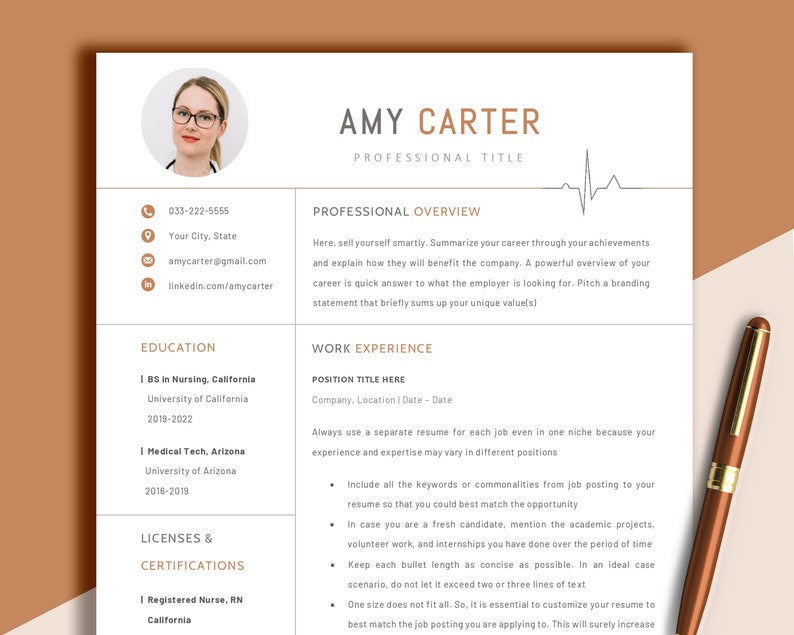 Modern Nurse Resume Template Nursing Student Resume Resume - Etsy India