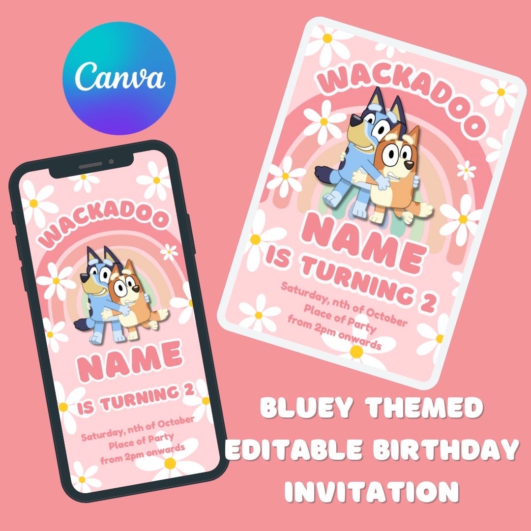 Bluey Themed Editable Birthday Party Invitation / Canva Template ...