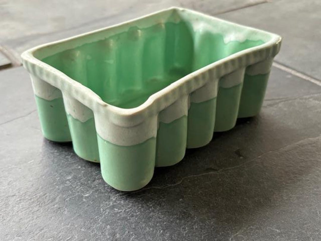 Vtg MC Cookson Planter Teal Blue Green Drip Glaze USA Pottery Scallop ...