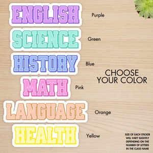 School Subject Stickers, Binder Stickers, School Subject Label ...