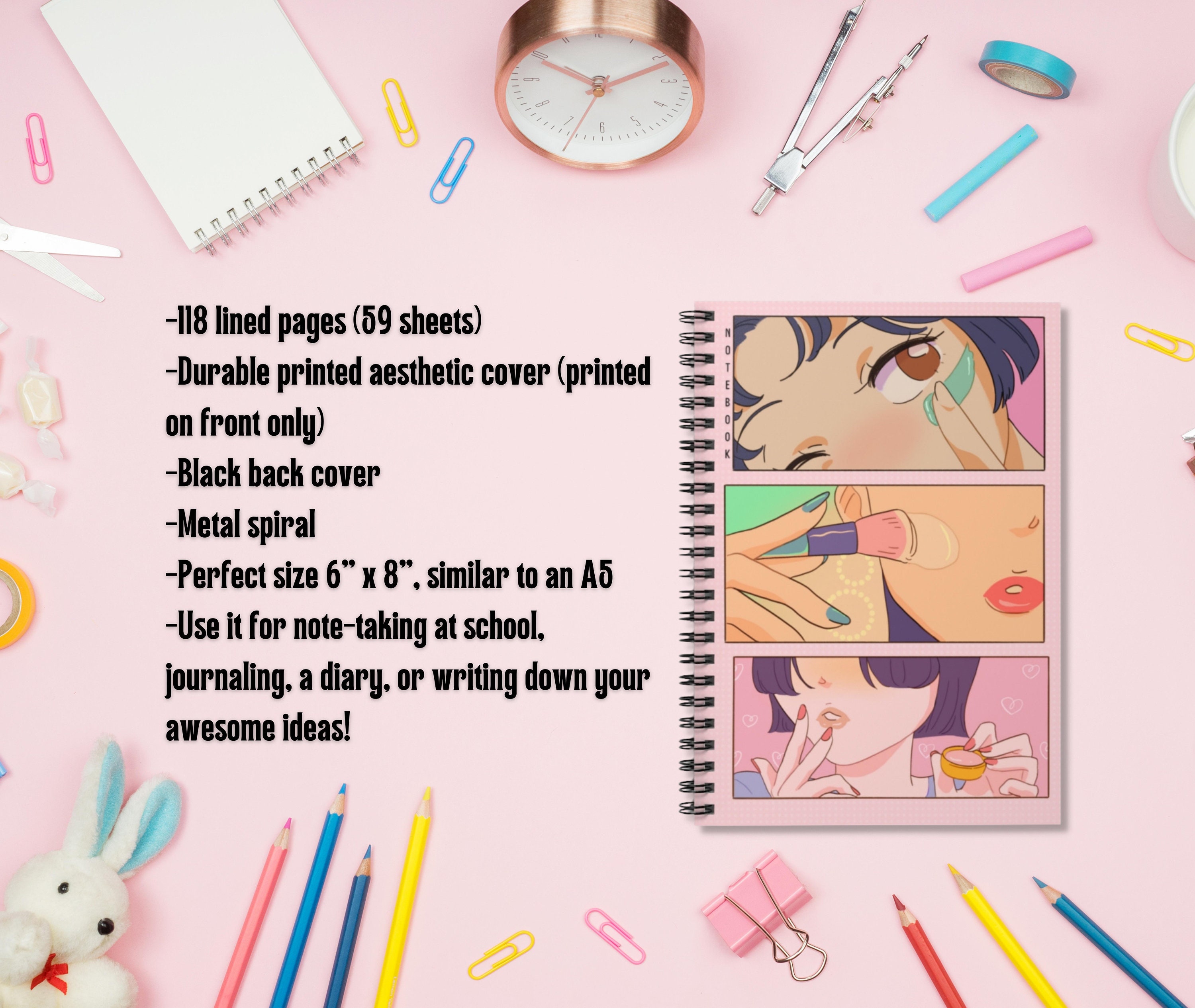 Korean Notebook, Anime Notebook, Aesthetic Notebook for School, Spiral ...