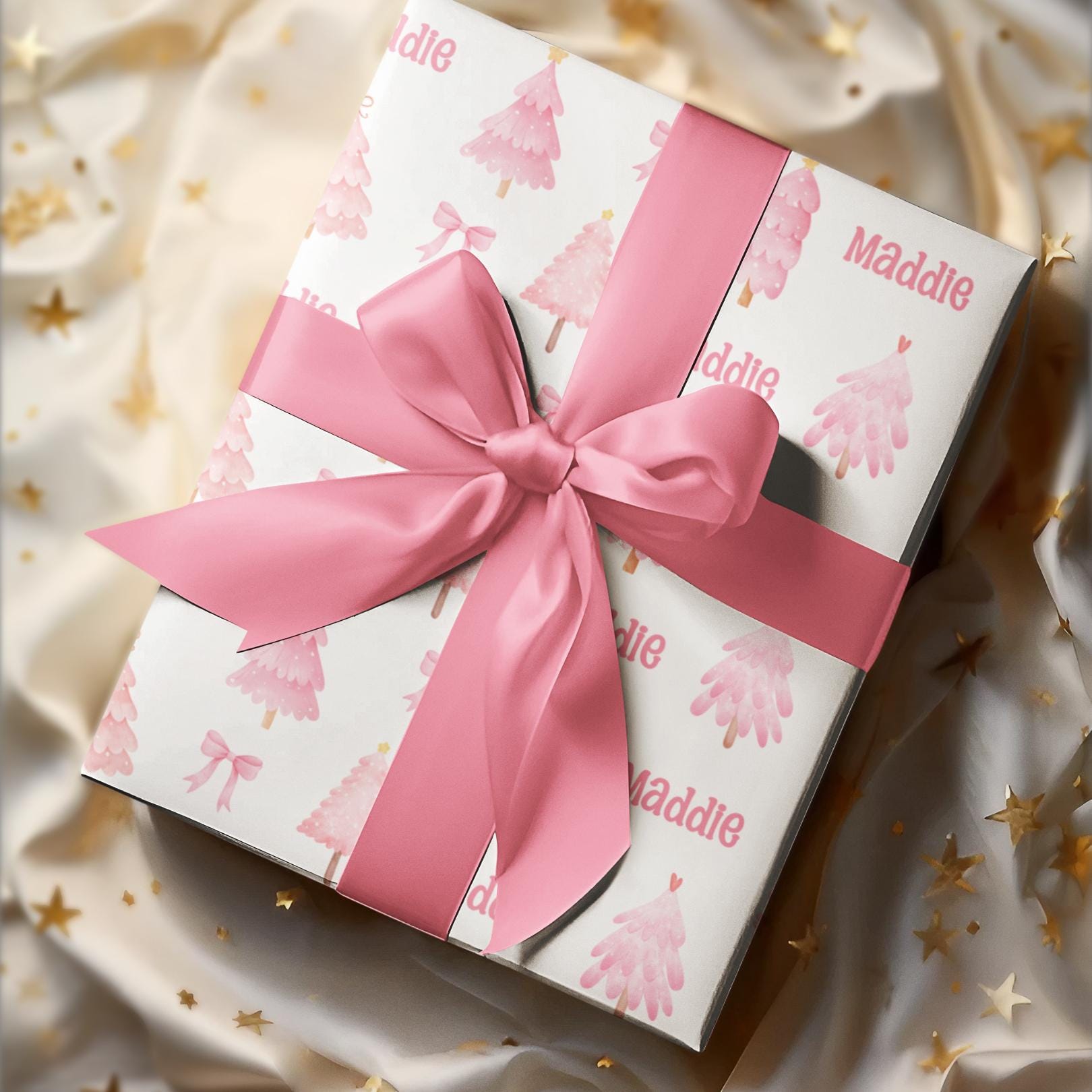 Preppy Pink Christmas Wrapping Paper, Personalized Gift Wrap Paper ...