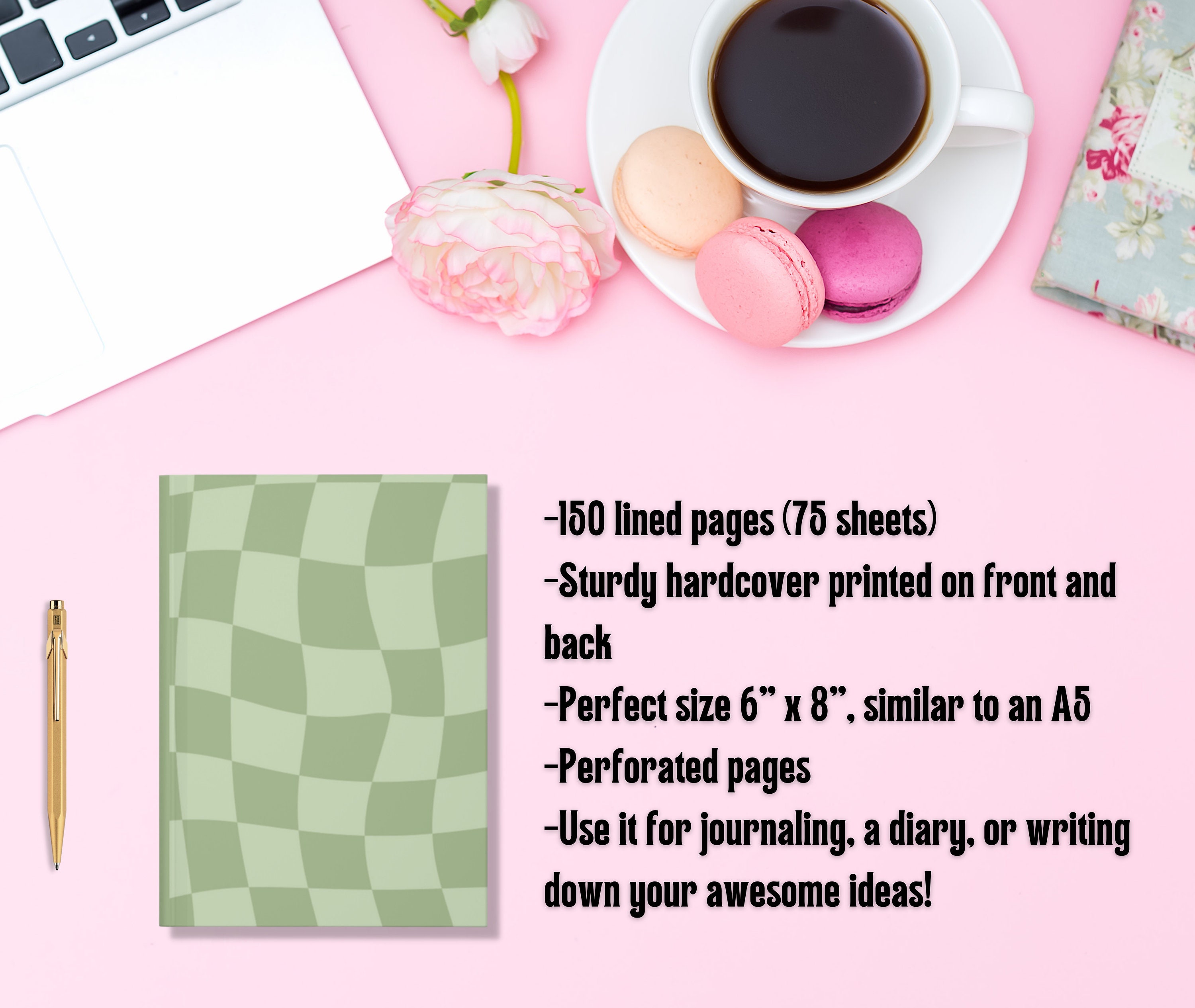 Aesthetic Journal, Checkered Journal, Hardcover Journal, Lined Paper ...