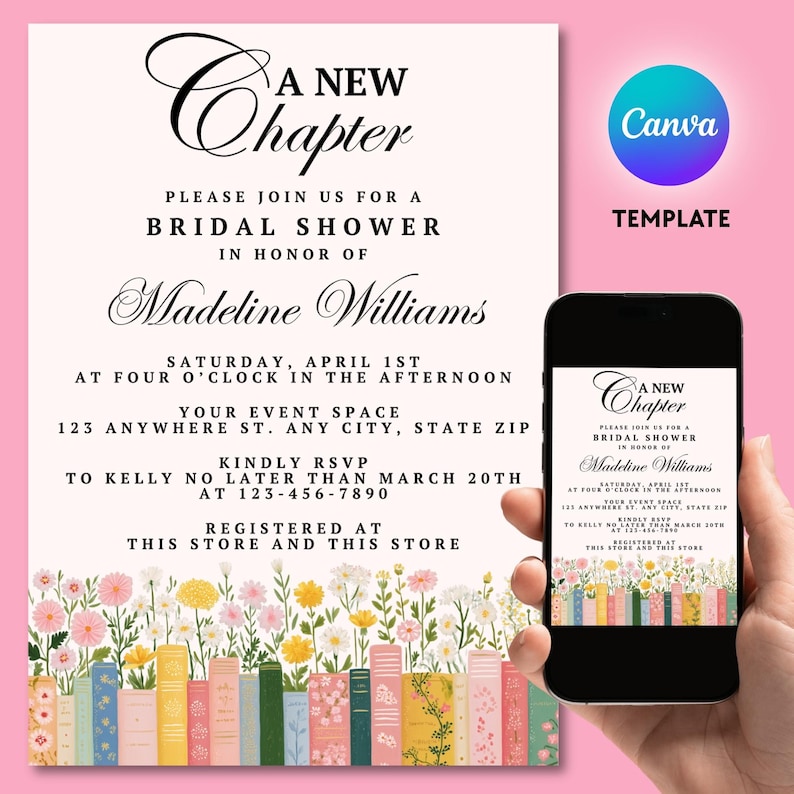 A New Chapter Bridal Shower Invitation, Wildflower Floral Storybook ...