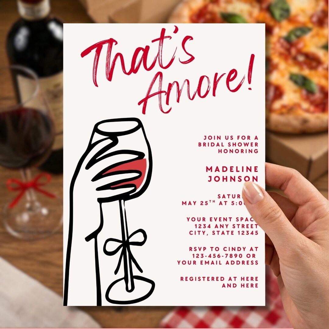 That's Amore Bridal Shower Invitation, Whimsical Hand Drawn Italian ...