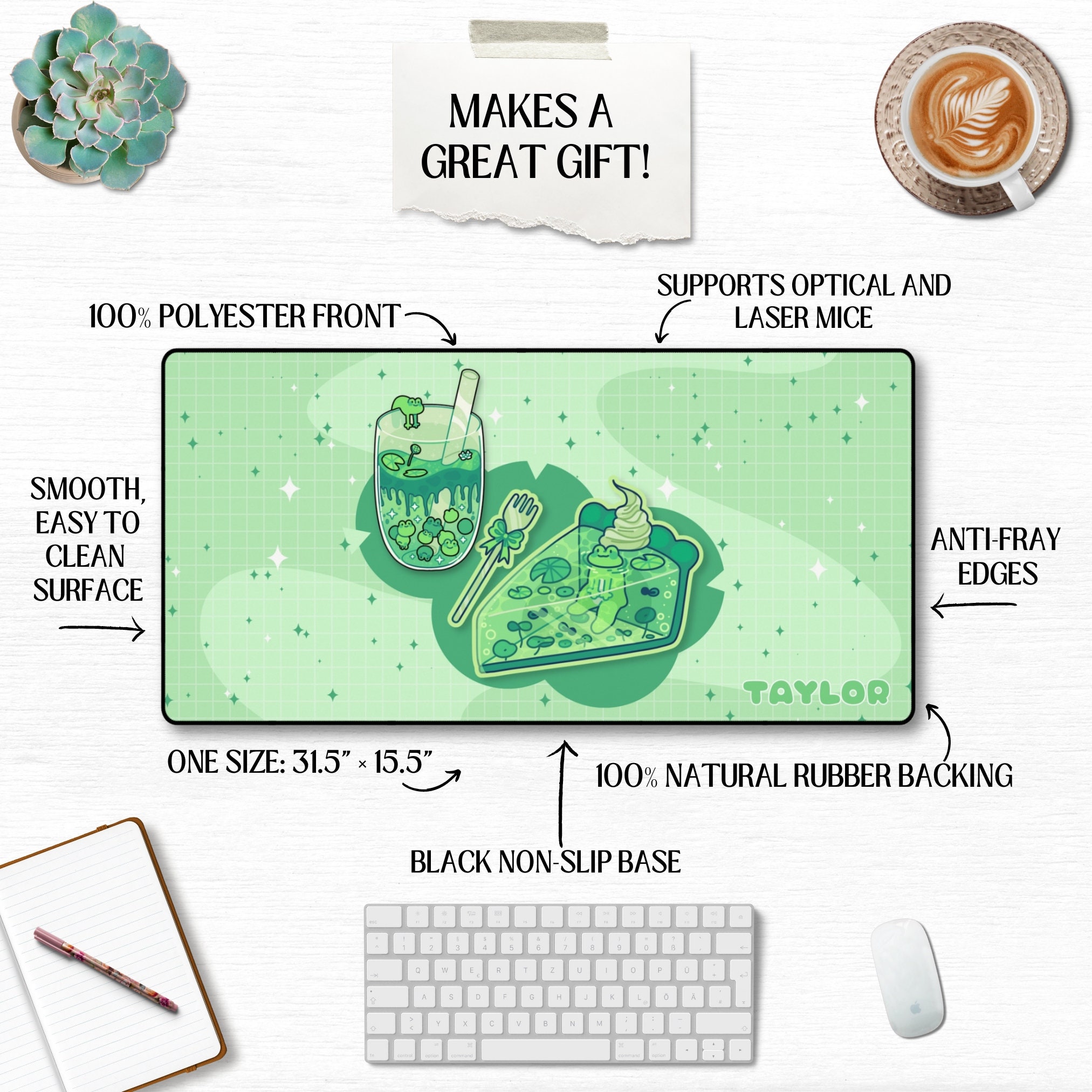 Kawaii Frog Desk Mat Green Cute Desk Mat Aesthetic Anime - Etsy
