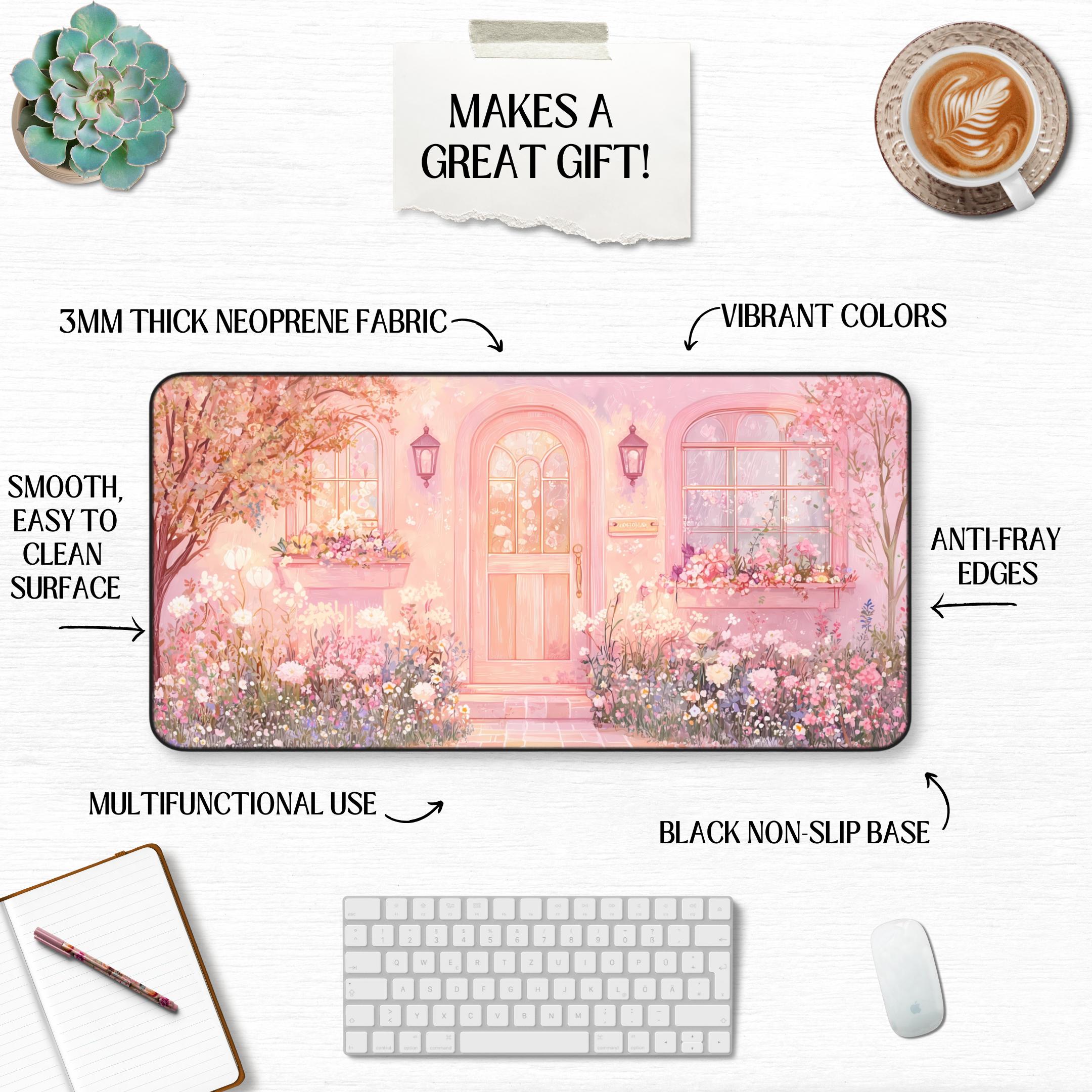 Desk Mat Aesthetic, Pink Pastel Floral Desk Mat, Cute Desk Pad for ...