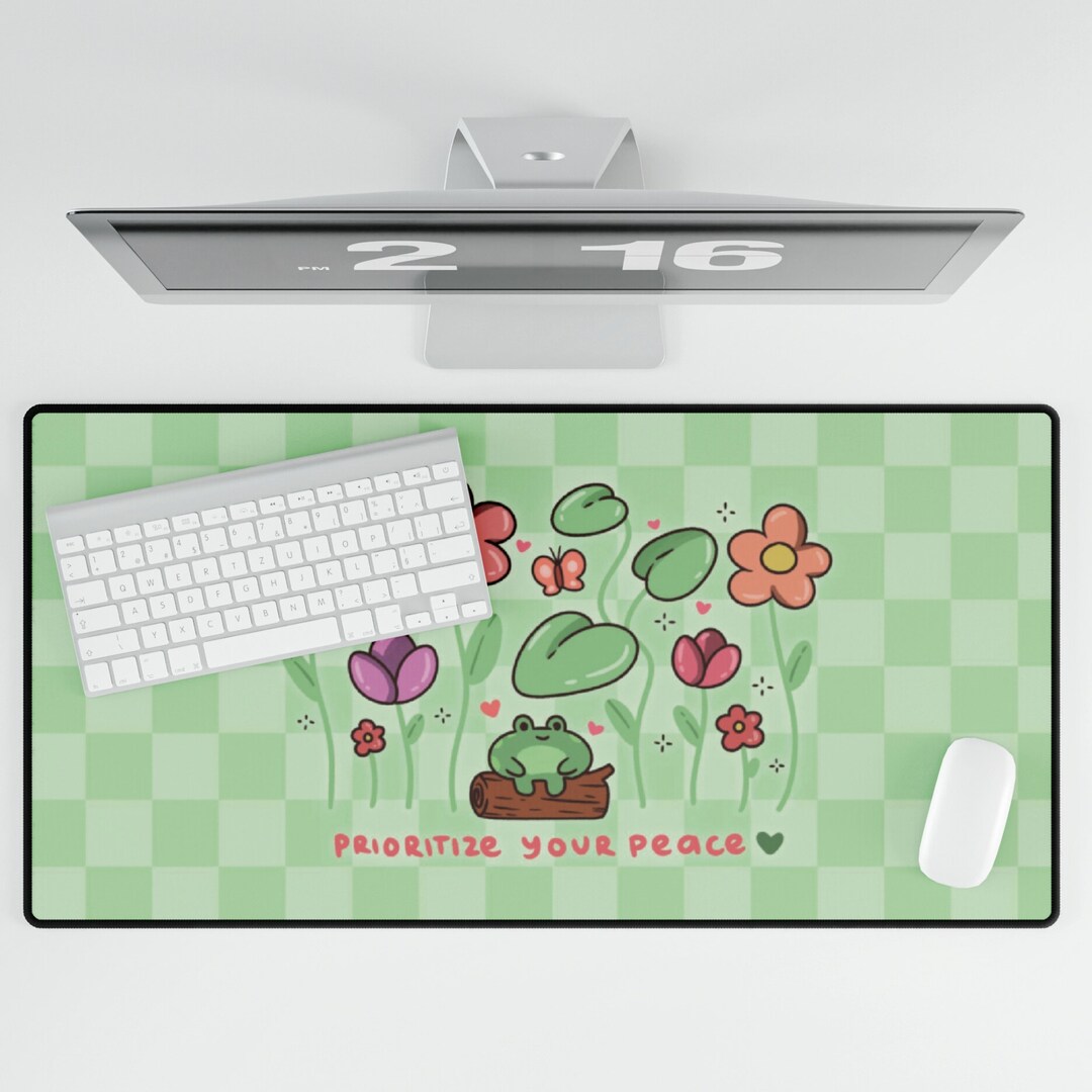 Kawaii Frog Desk Mat, Green, Cute, Desk Mat Aesthetic, Anime Desk Mat ...