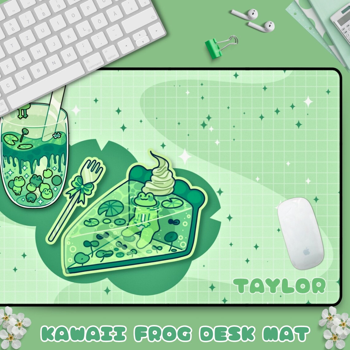 Kawaii Frog Desk Mat, Green, Cute, Desk Mat Aesthetic, Anime Desk Mat ...