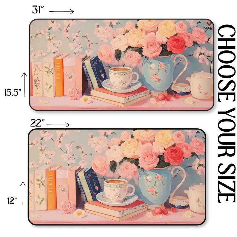 Desk Mat Aesthetic, Pink Pastel Floral Desk Mat, Cute Desk Pad for ...