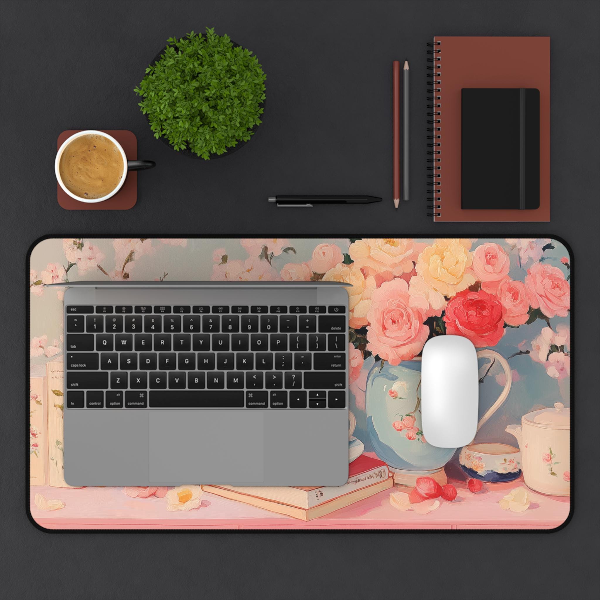 Desk Mat Aesthetic, Pink Pastel Floral Desk Mat, Cute Desk Pad for ...