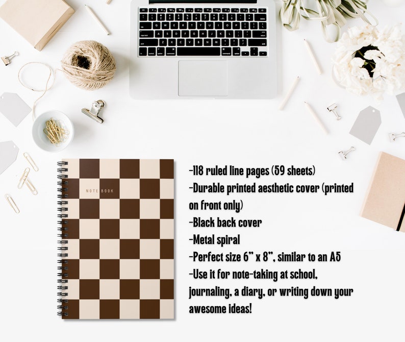 Checkered Notebook, Aesthetic Notebook for School, Checkered Journal ...