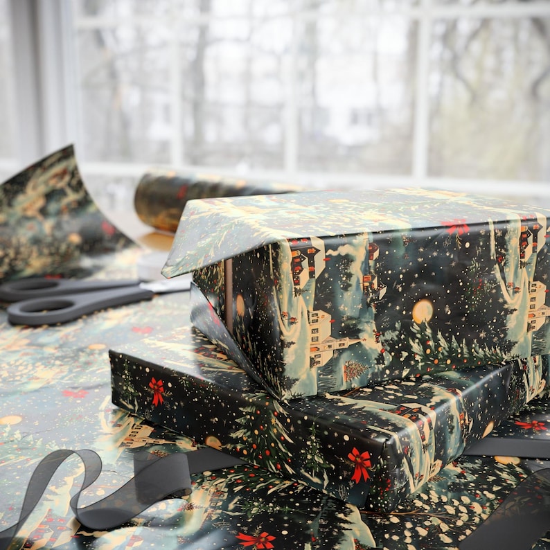 Vintage Christmas Wrapping Paper, Wrapping Paper Roll, Festive Holiday ...