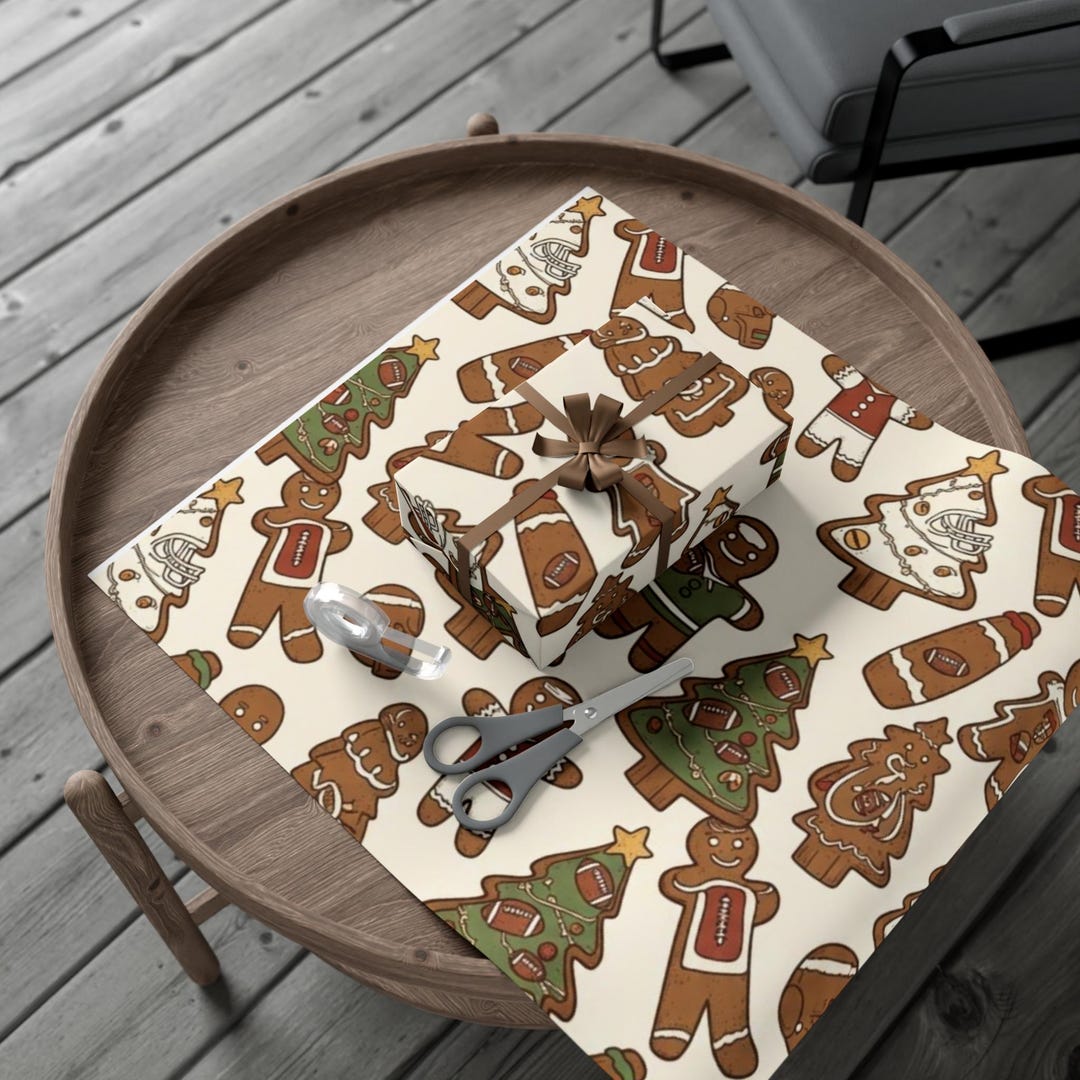 Gingerbread Christmas Gift Wrap, Holiday Wrapping Paper, Festive Gift ...