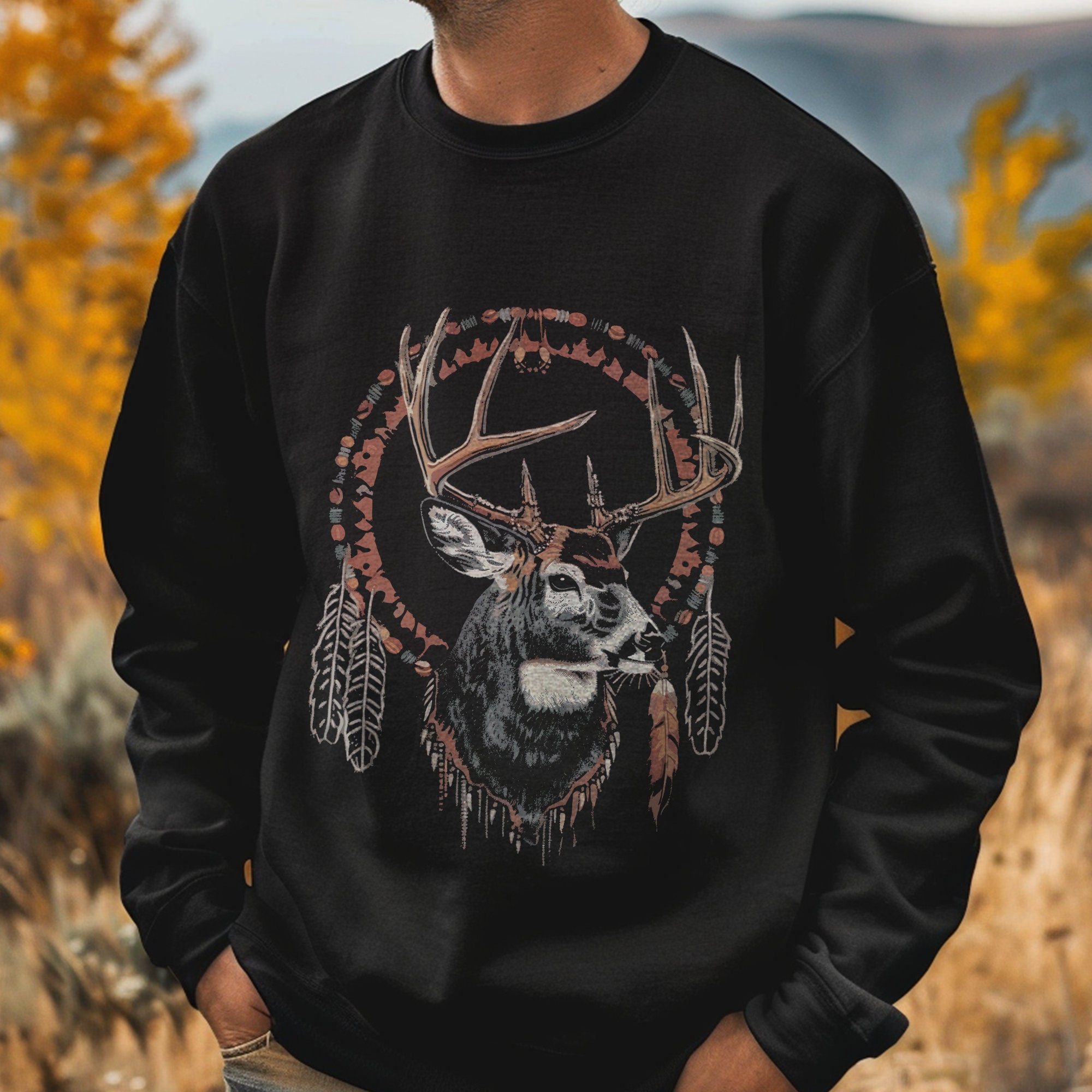 Vintage Style Whitetail Deer Graphic Design on Heavy Blend Crewneck ...