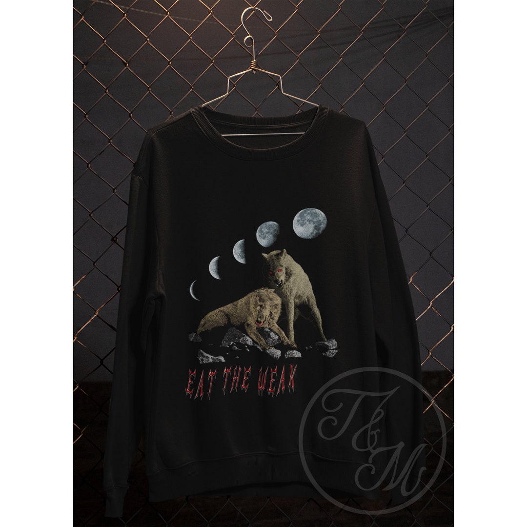 Eat the Weak Wolf & Moon Phase Front and Back Design on Unisex Heavy ...