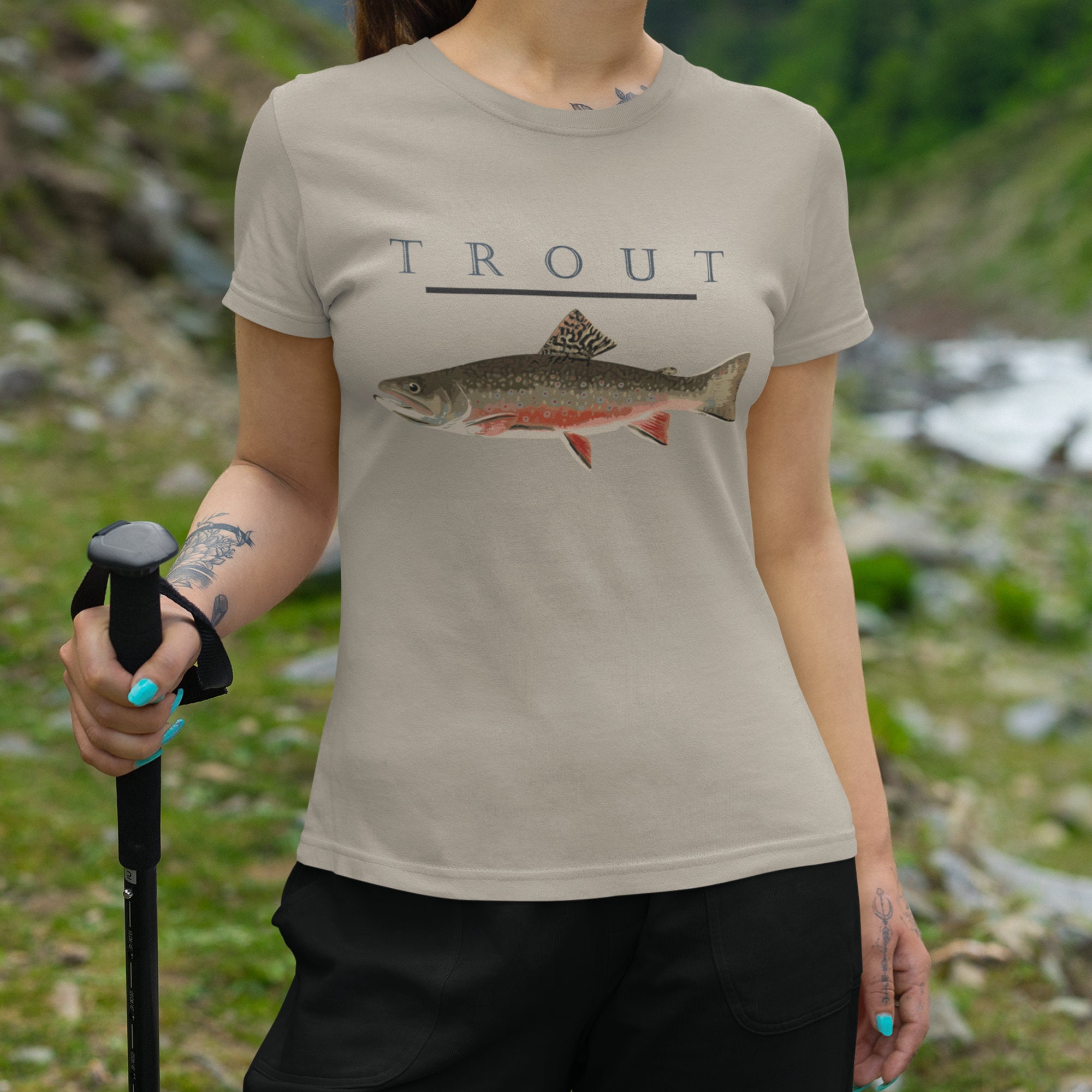 Vintage Style Brook Trout Fish Design on Unisex Heavy Cotton Shirt ...