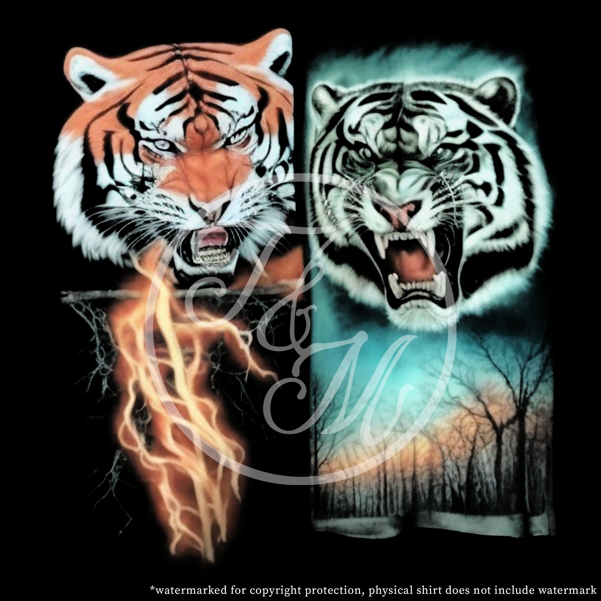 Vintage Style Duality Tiger Graphic Design on Unisex Classic Black ...
