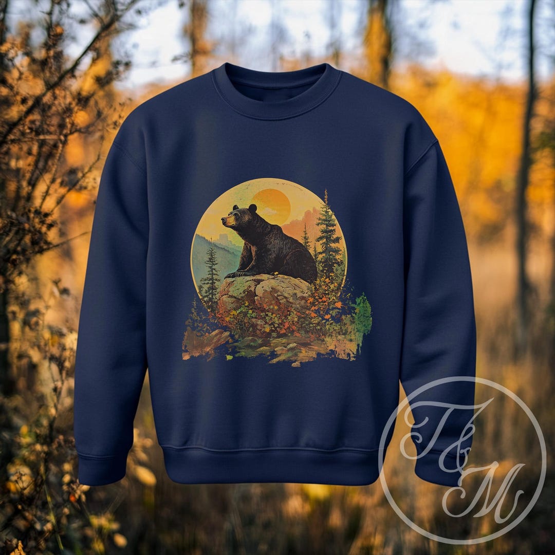 Vintage Inspired Black Bear Graphic Design on Crewneck Sweatshirt ...
