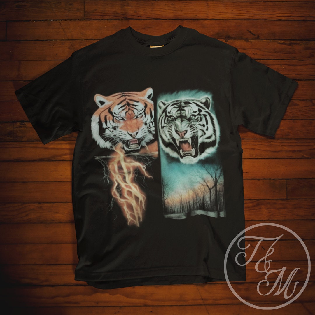 Vintage Style Duality Tiger Graphic Design on Unisex Classic Black ...