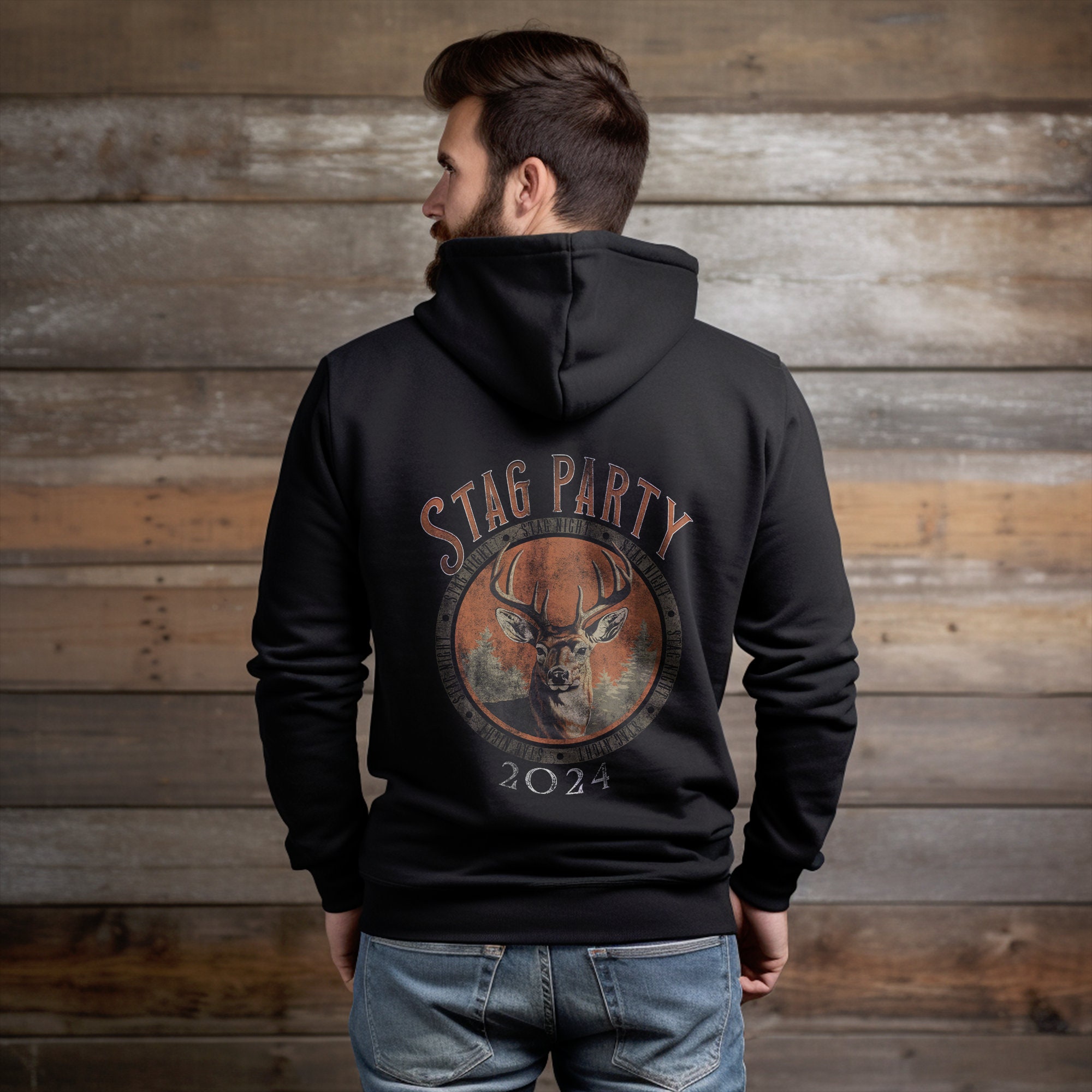 Vintage Style Deer Stag Party 2024 Graphic Design on Unisex Heavy Blend ...
