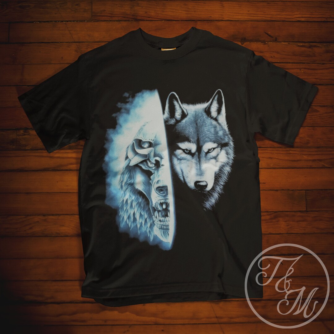 Vintage Style Duality Wolf Spirit Graphic Design on Unisex Classic ...