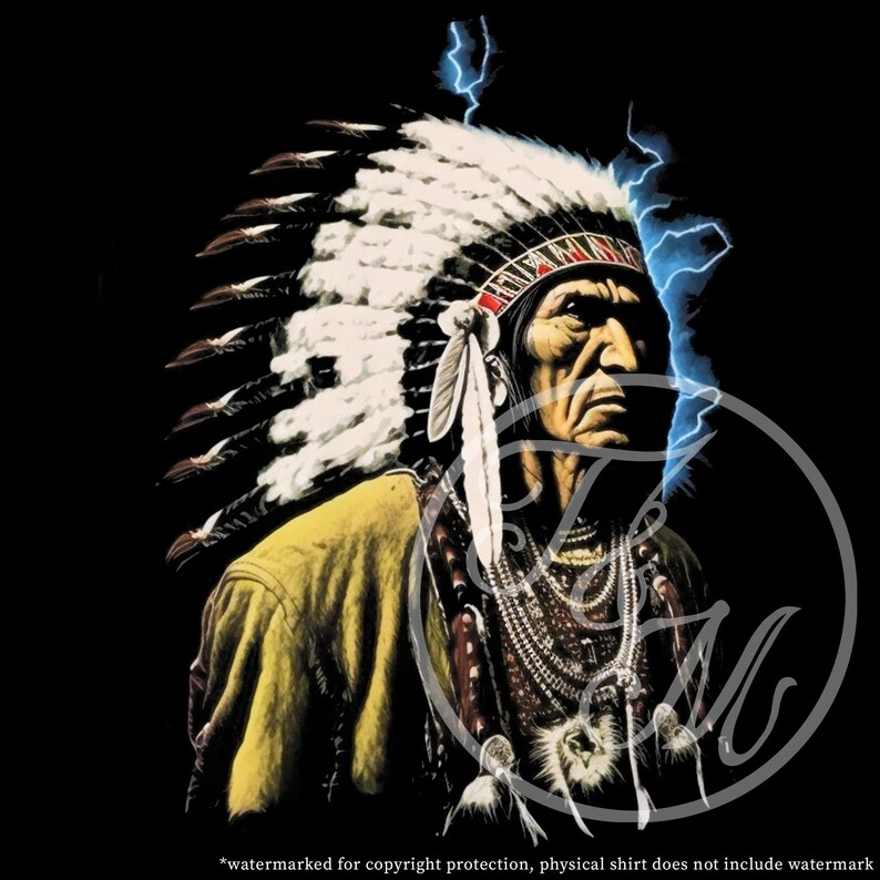 Vintage Style Native American Chief Graphic Design on Classic Black ...
