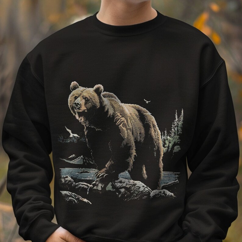 Vintage Inspired Grizzly Bear Graphic Design on Black Heavy Blend ...