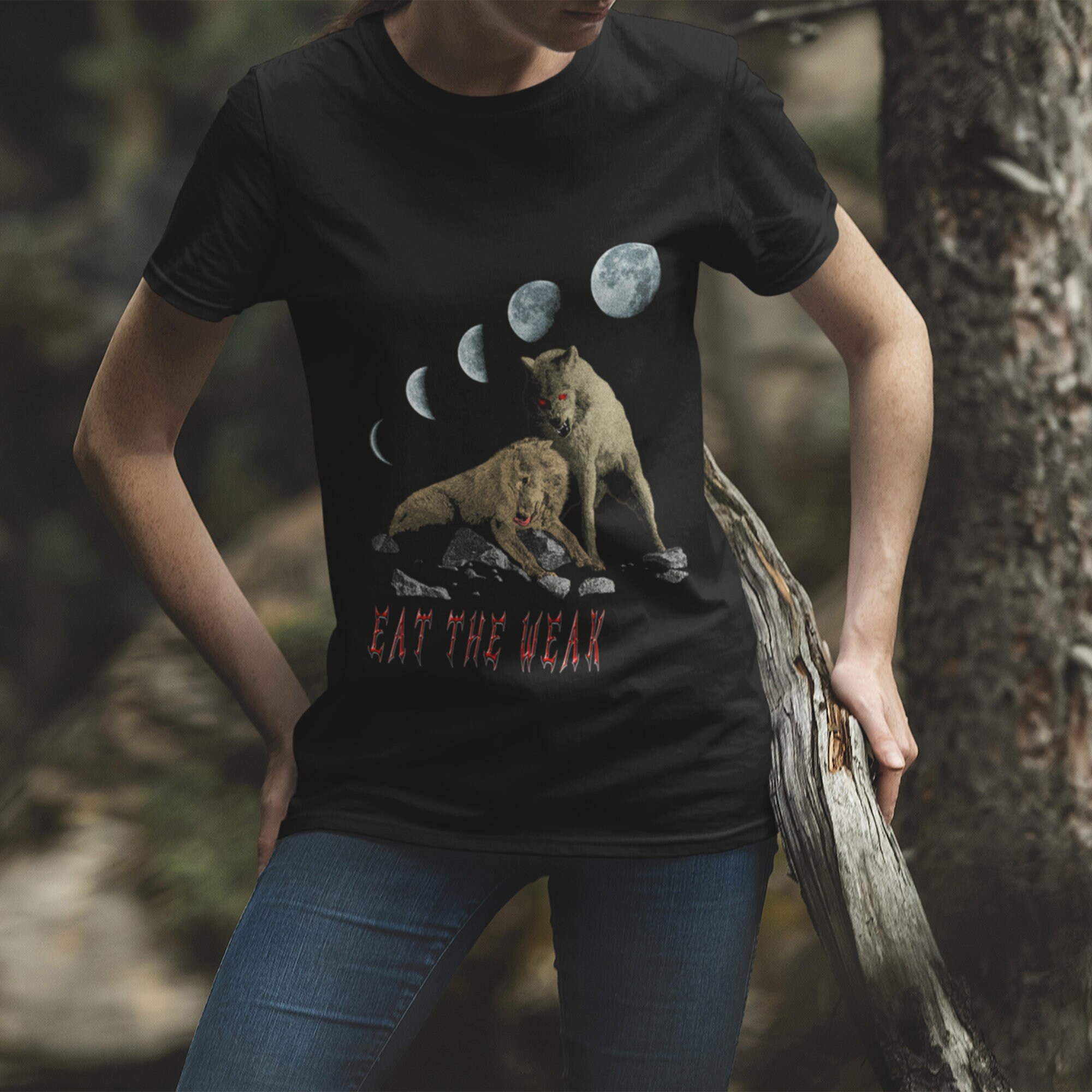 Eat the Weak Wolf & Moon Phase Front and Back Design on Unisex - Etsy