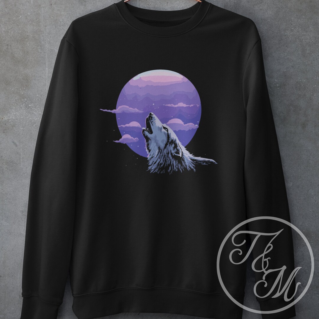 Lone Wolf With Purple Moon Hipster Graphic Design on Classic Black ...