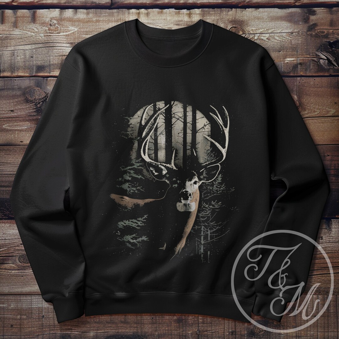 Vintage Style Whitetail Deer at Night Graphic Design on Heavy Blend ...