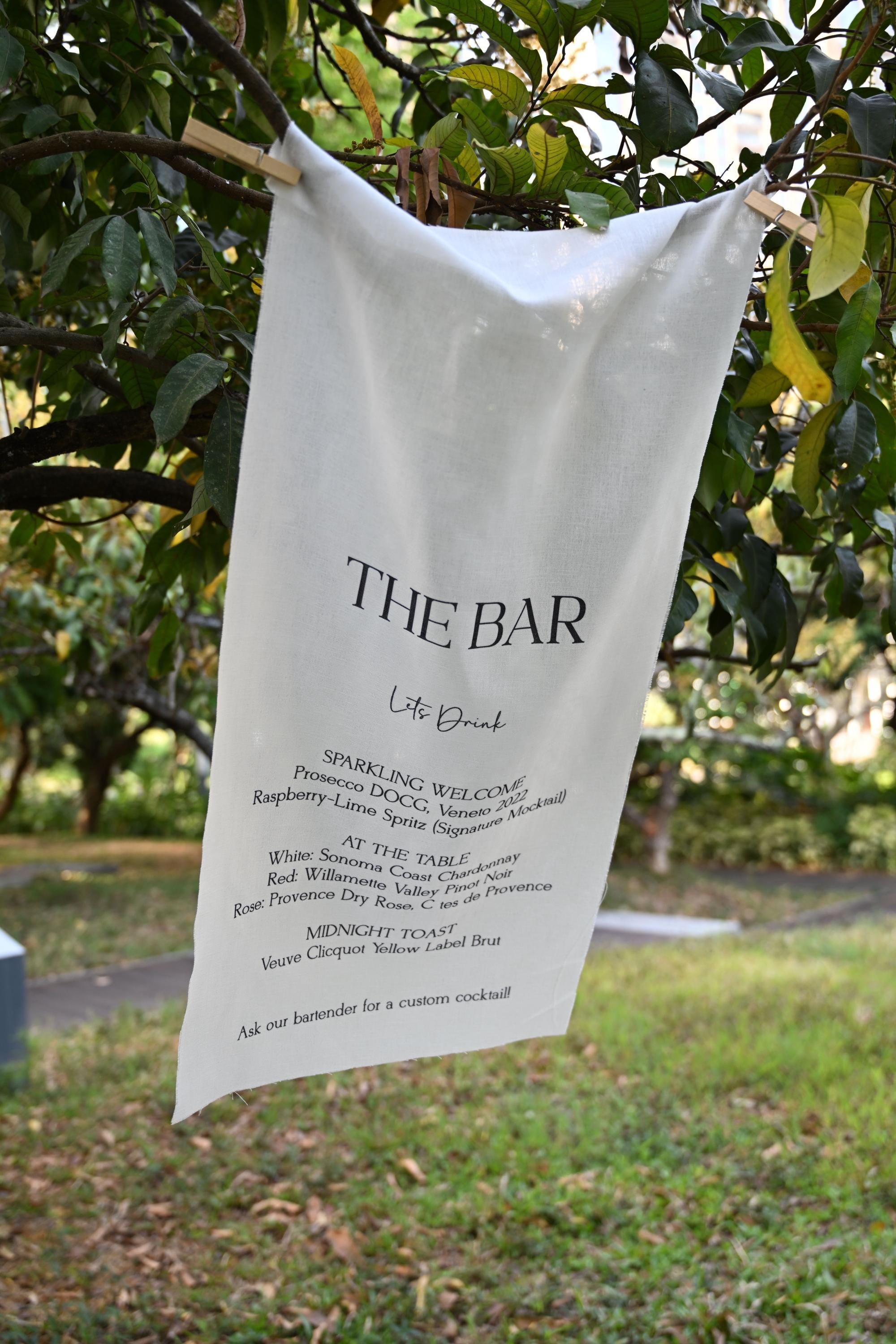 Custom Linen Bar Sign | Minimalist Wedding Menu Banner | Cocktail Drink ...