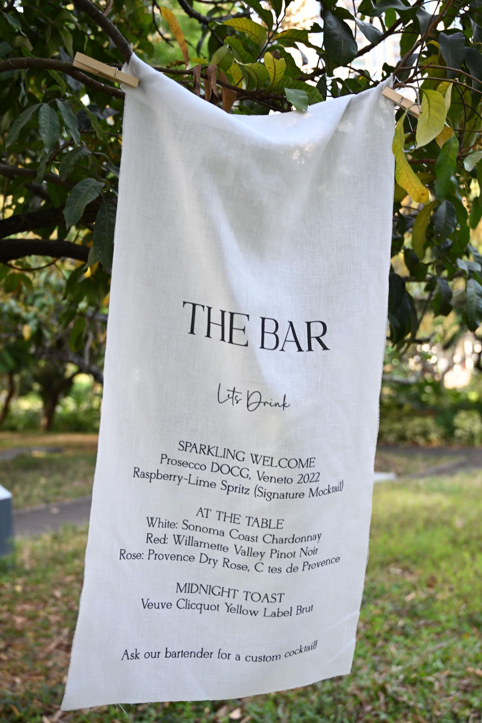 Custom Linen Bar Sign | Minimalist Wedding Menu Banner | Cocktail Drink ...