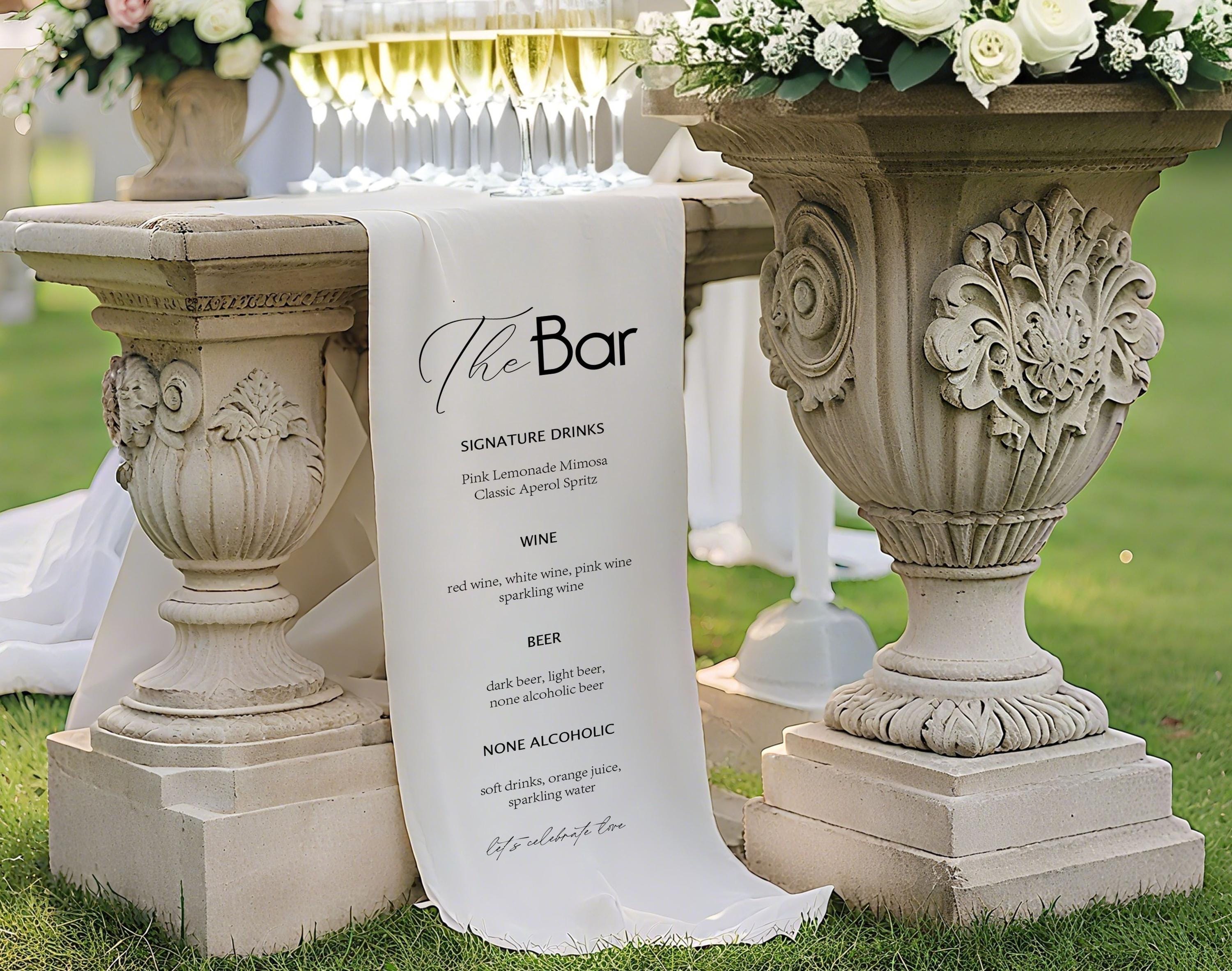 Custom Linen Bar Sign | Minimalist Wedding Menu Banner | Cocktail Drink ...