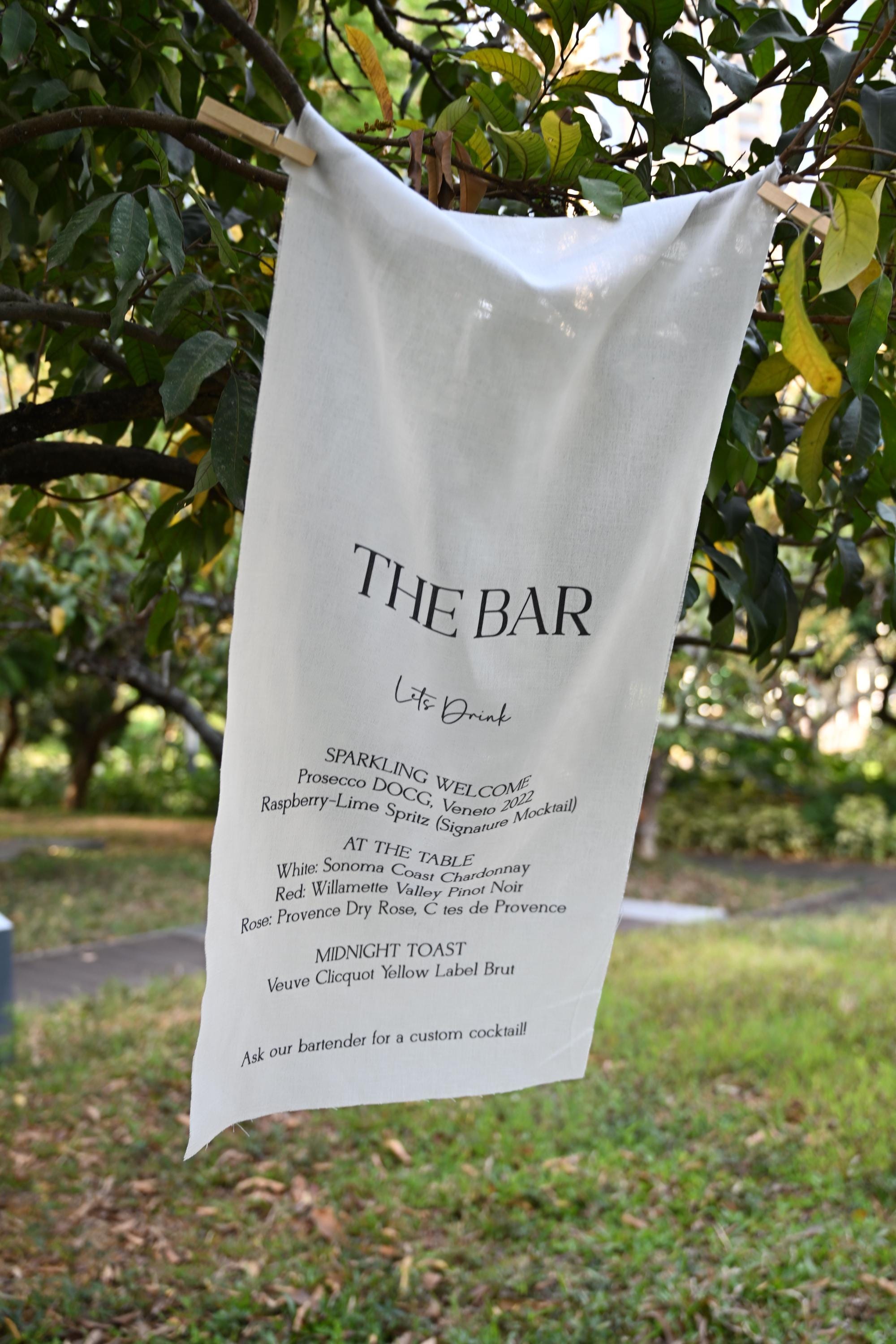 Custom Linen Bar Sign | Minimalist Wedding Menu Banner | Cocktail Drink ...